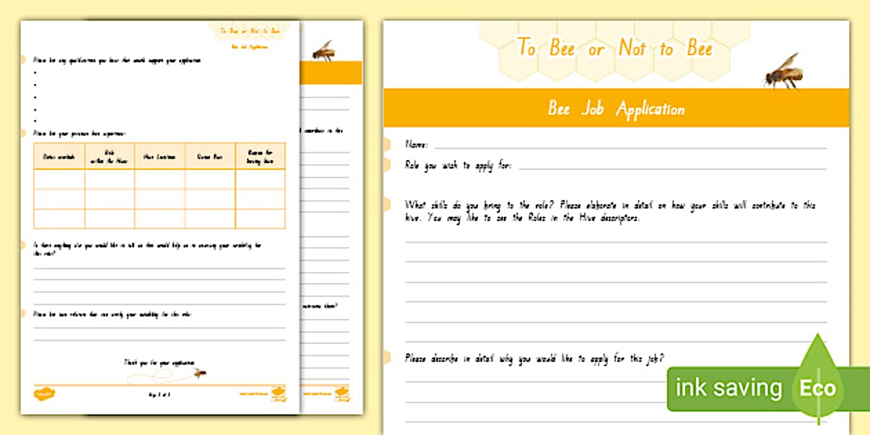 To Bee or Not to Bee: Hive Job Application (teacher made)