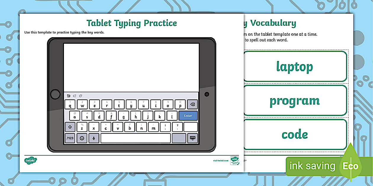 KS1 Tablet Typing Practice Activity Pack - Twinkl