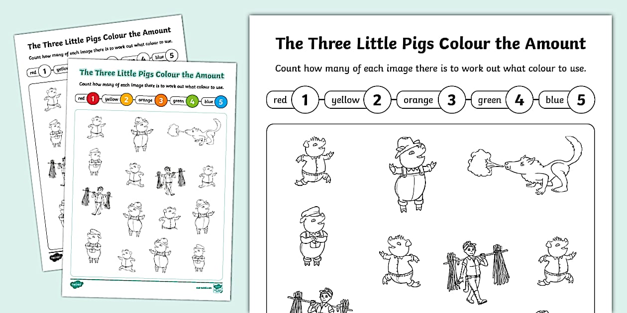 👉 The Three Little Pigs Colour the Amount (teacher made)