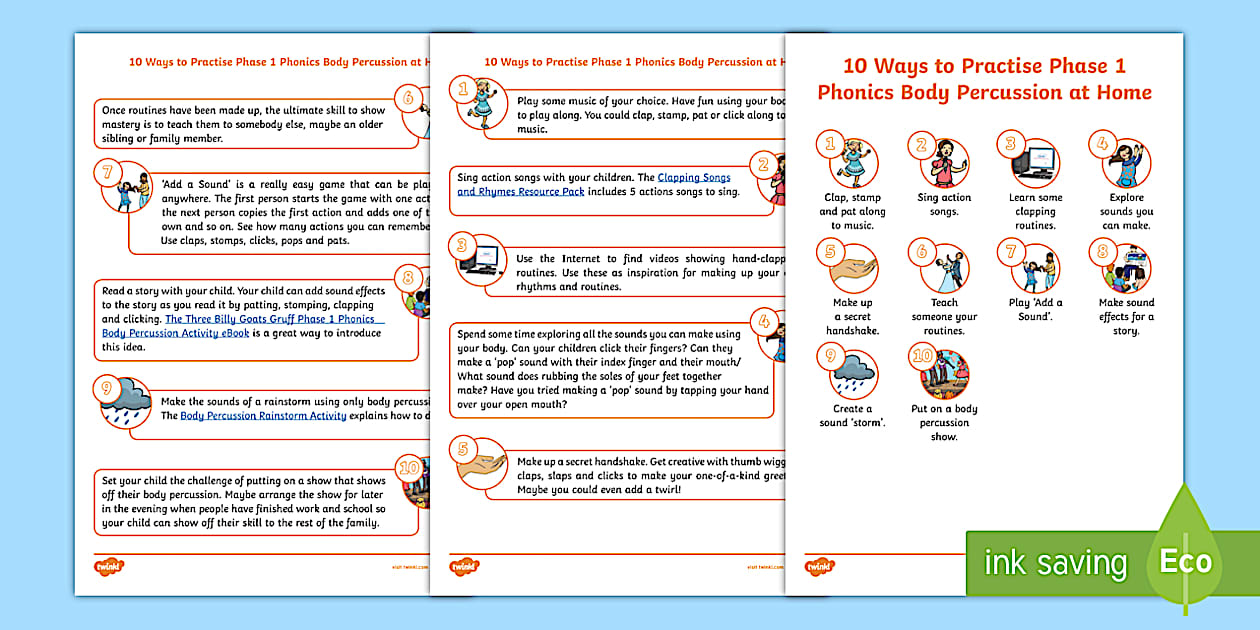 10 Ways to Practise Phase 1 Phonics Body Percussion at Home Guide for ...