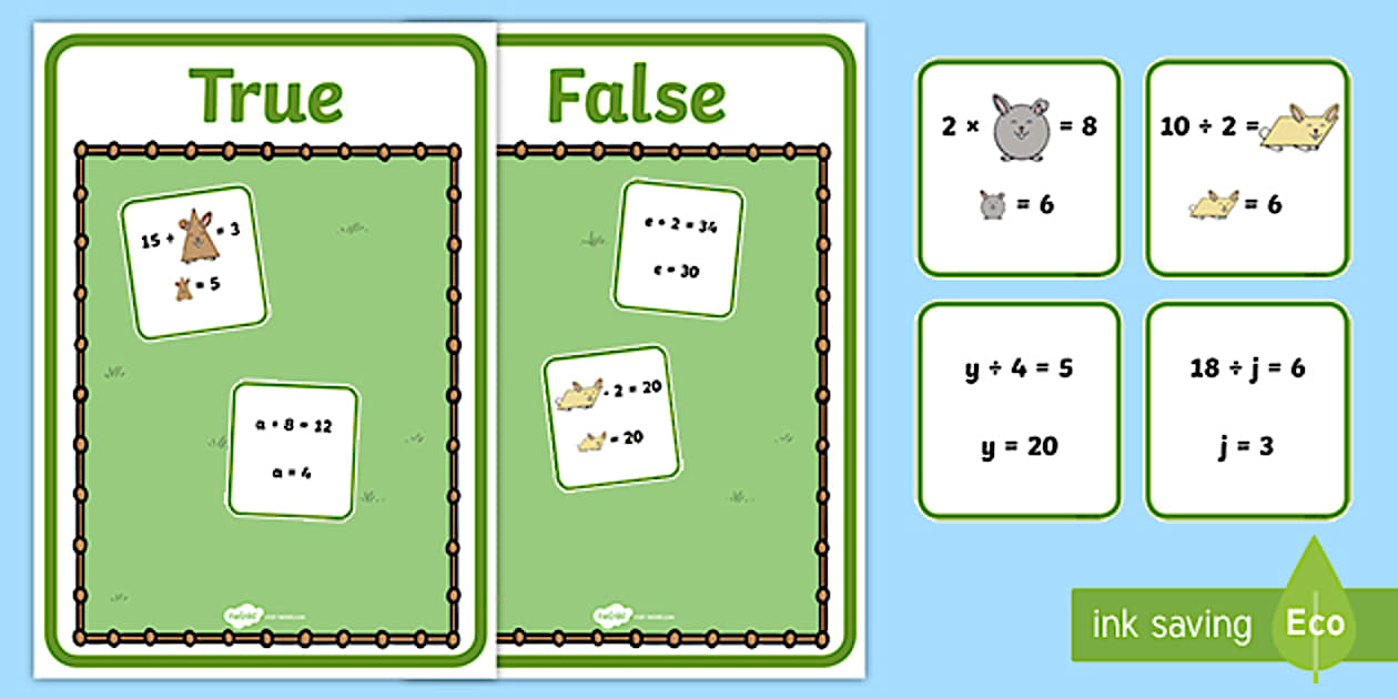 True or False Algebra Sorting Cards (teacher made) - Twinkl