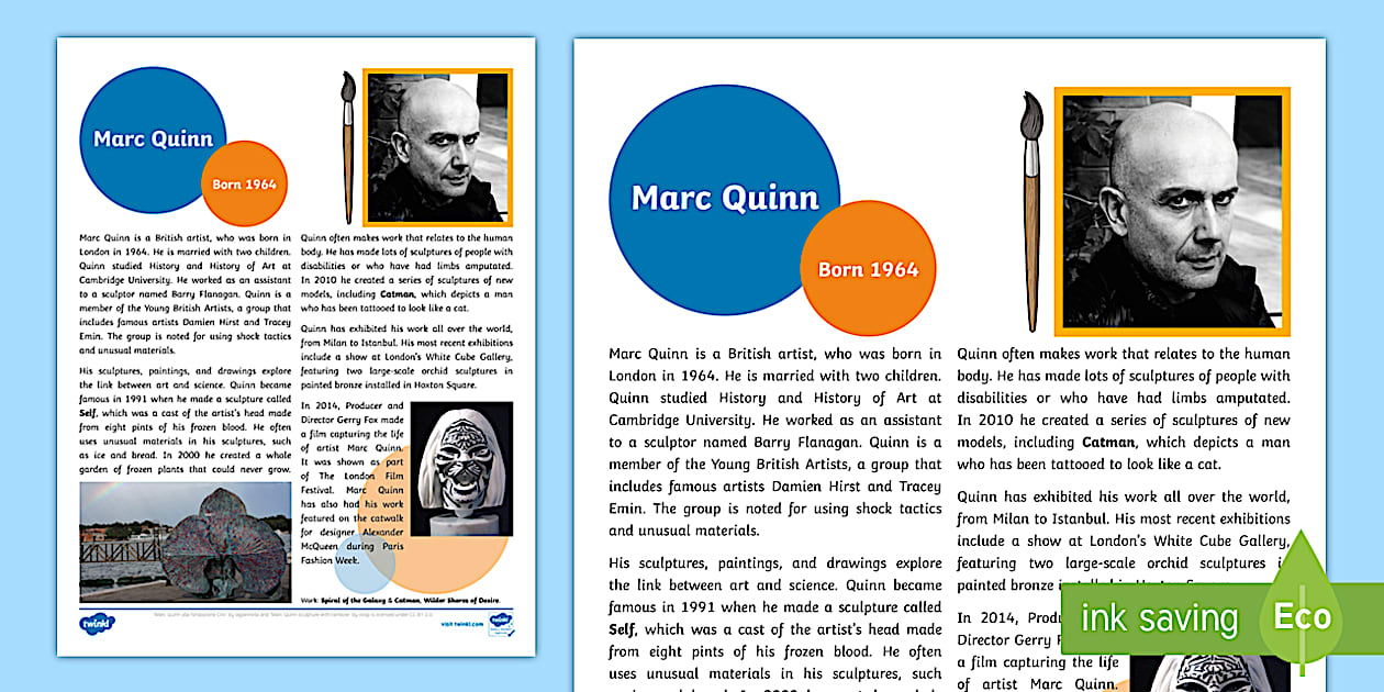 Cursive Artist Fact Sheet Marc Quinn (Lehrer gemacht)