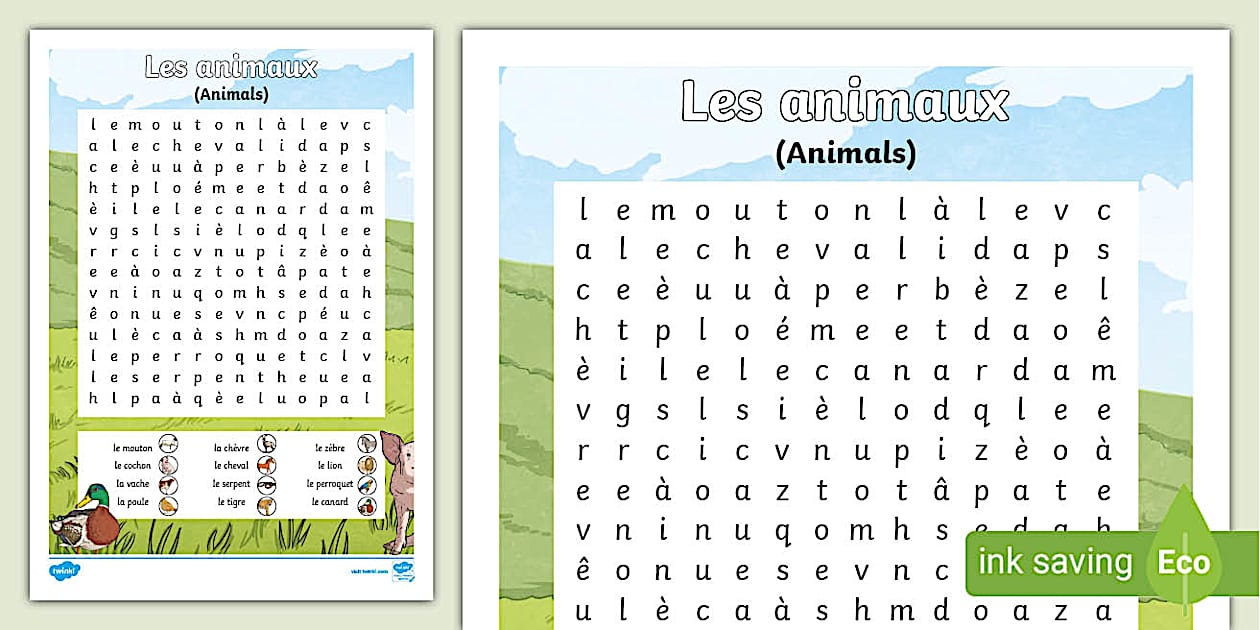 👉 'Les Animaux' Worksheet | French Word Search
