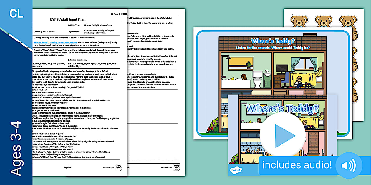 EYFS Where's Teddy? Listening Game Plan and Resource Pack