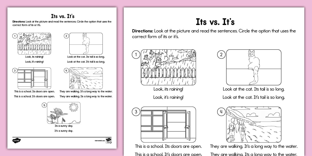 Its vs. It’s Worksheet for K-2nd Grade - Twinkl