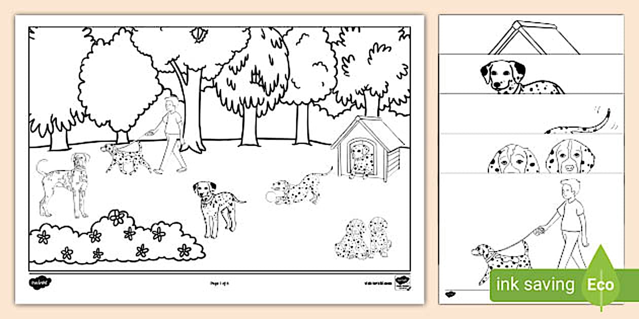 Colouring Sheets - KS1 - Dalmatians (teacher made) - Twinkl
