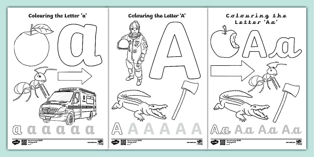 Letter 'a' Colouring Pages - 'a' Words for Kids