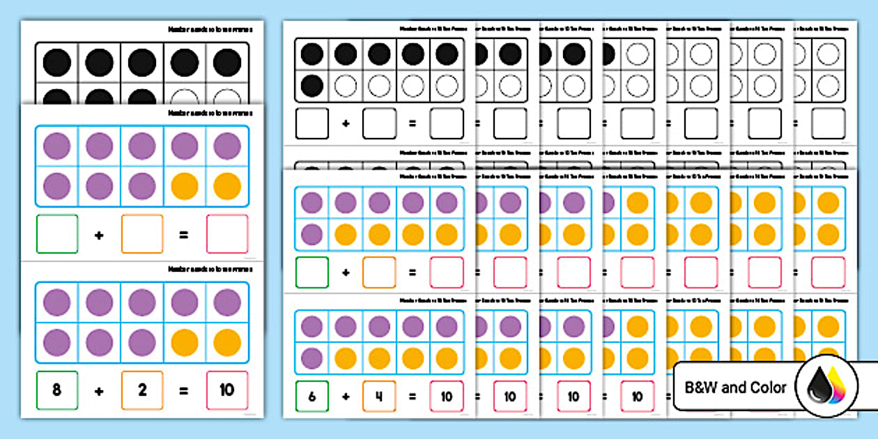 Kindergarten Number Bonds to 10 Ten Frame Activity Cards