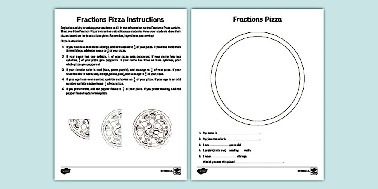 Fractions Pizza Worksheet for 3rd-5th Grade - Twinkl