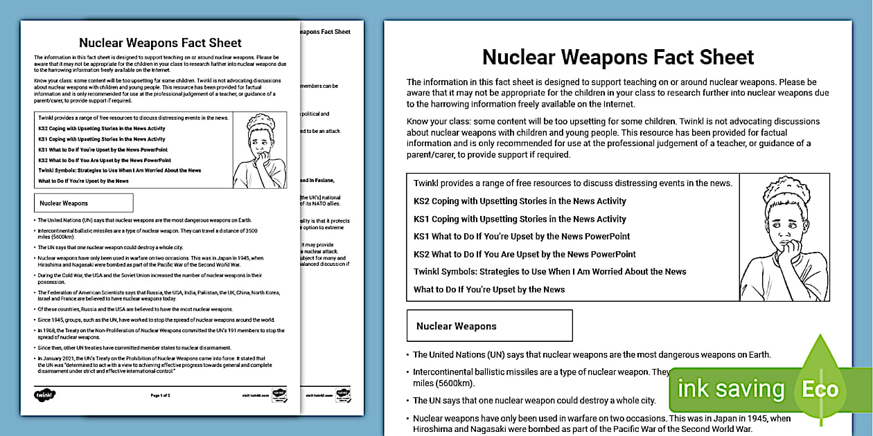 FREE! - Nuclear Weapons Fact Sheet: Adult Guidance - Twinkl