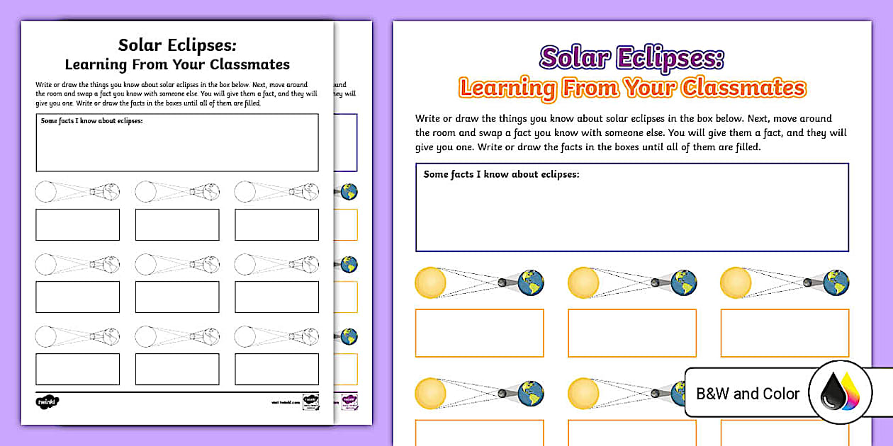 Solar Eclipses: Learning From Your Classmates Worksheet