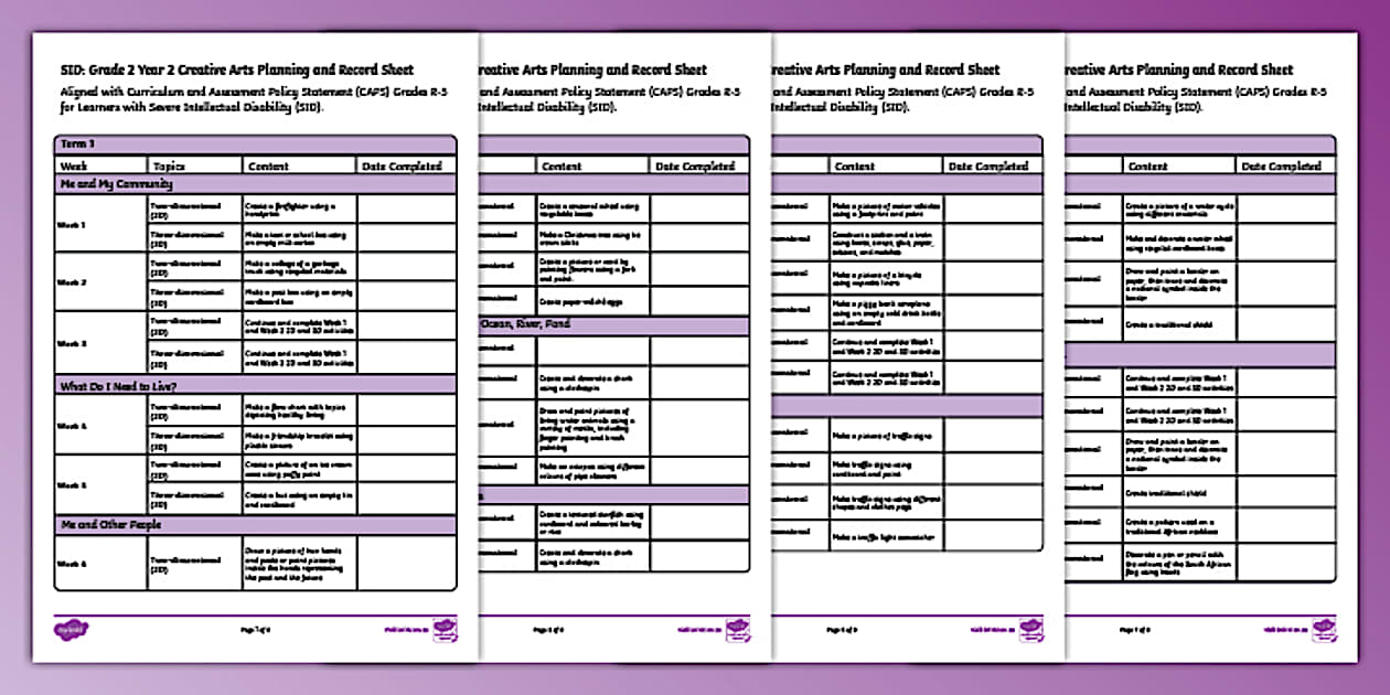 SID: Grade 2 Year 2 Creative Arts Planning and Record Sheet