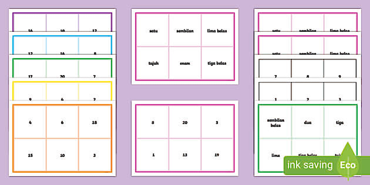 Numbers and Words Bingo 1-20 Indonesian Games (teacher made)