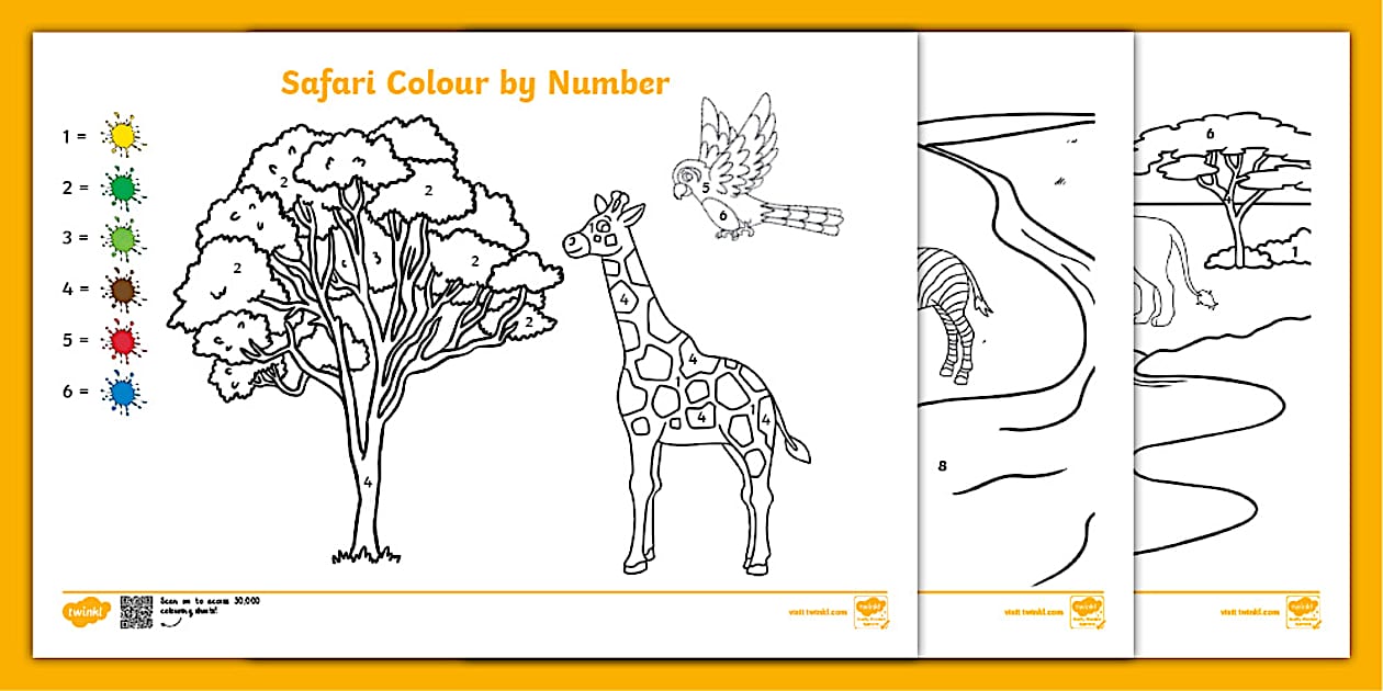 👉 EYFS Safari Colour by Number - Twinkl Colouring