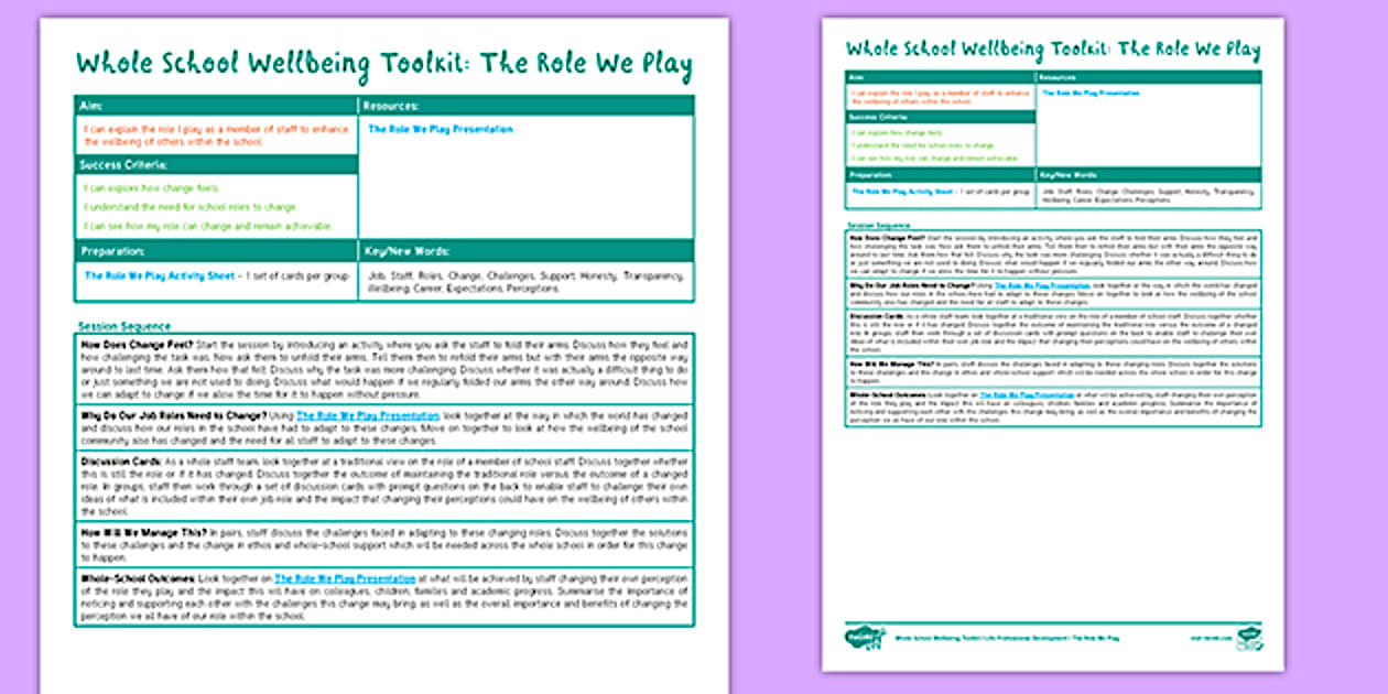 The Role We Play Plan Adult Guidance (teacher made) - Twinkl