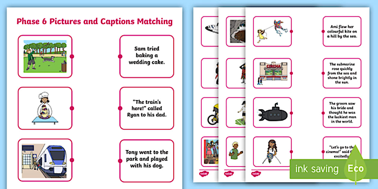Phase 6 Pictures and Captions Matching Worksheet - Twinkl