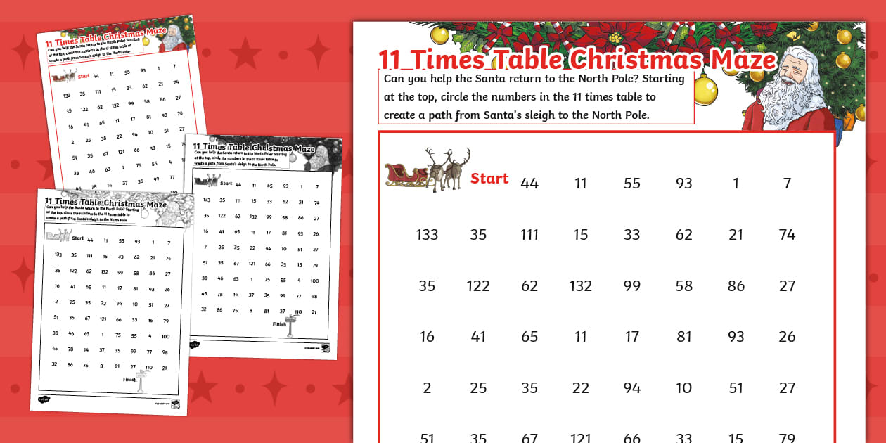 👉 11 Times Table Christmas Maze - Twinkl Maths - Twinkl