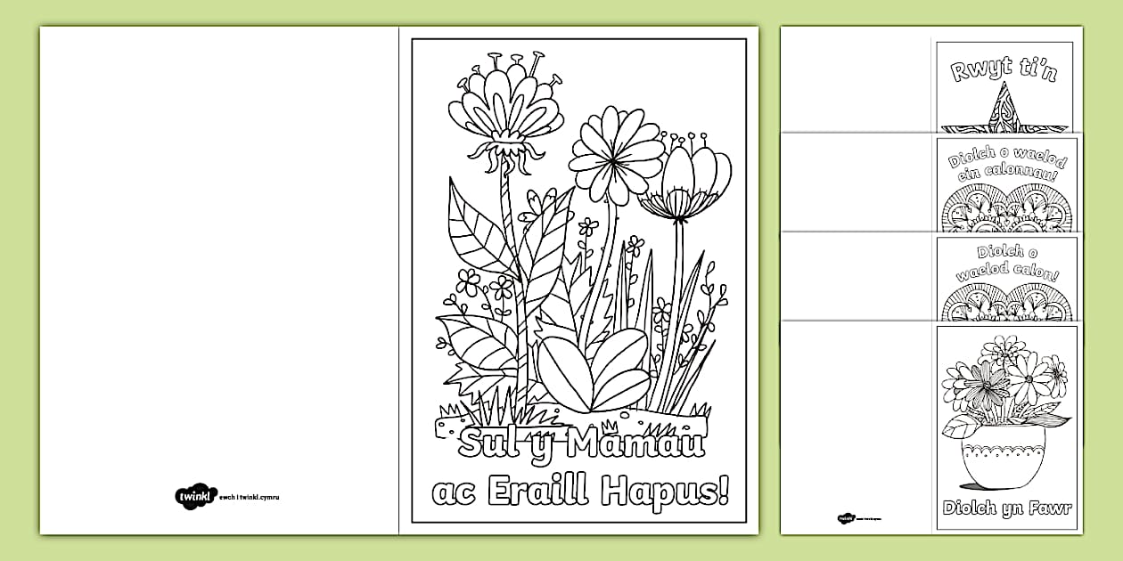Sul y Mamau ac Eraill: Cardiau Ymwybyddiaeth Ofalgar i'w Lliwio