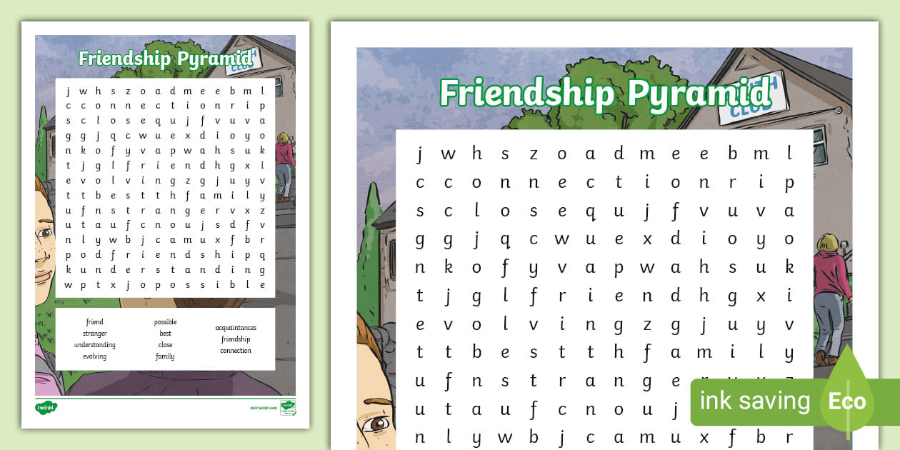 Friendship Pyramid Word Search (professor feito) - Twinkl