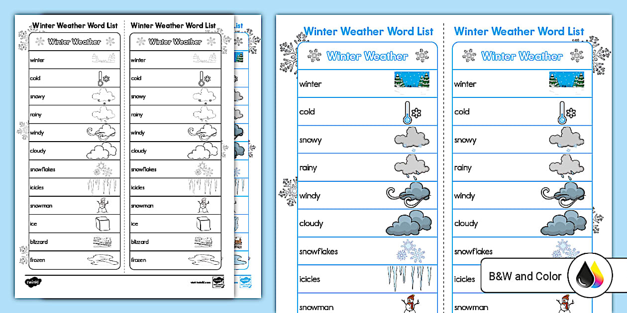 Winter Weather Mini Word List (Teacher-Made) - Twinkl