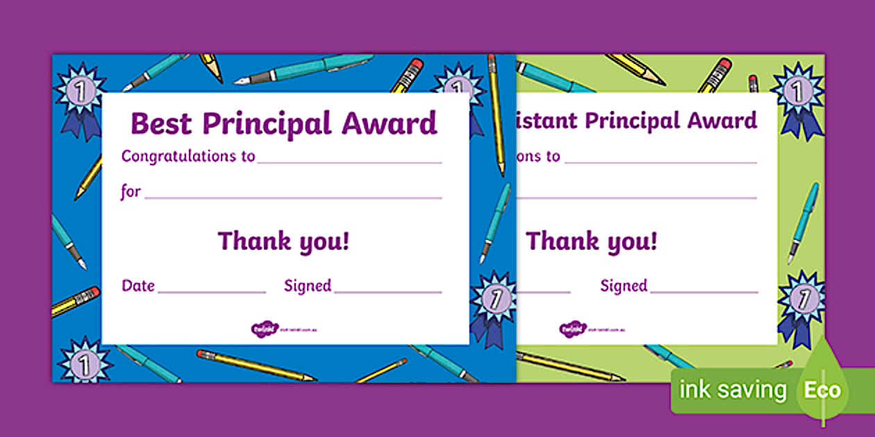 Editable Best Principal Award (teacher made) - Twinkl