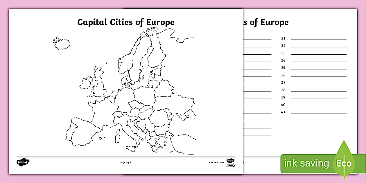 The Countries and Capital Cities of Europe Worksheet / Worksheet - ESL ...