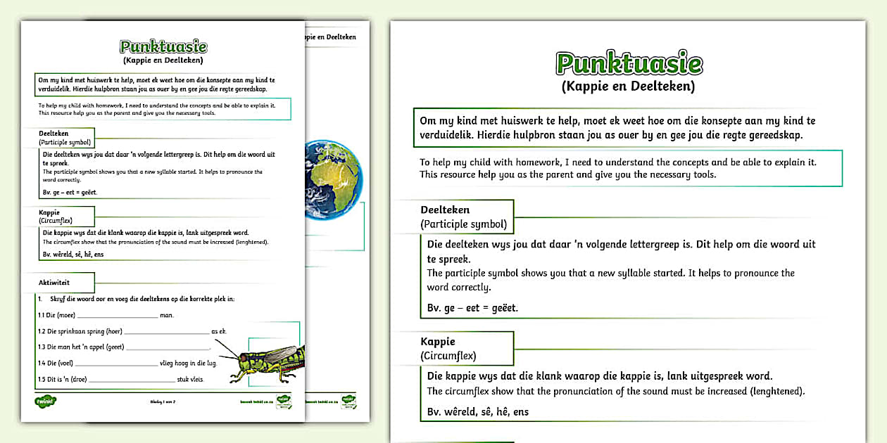 Graad 4 - Afrikaans EAT - Punktuasie (Kappie en Deelteken)