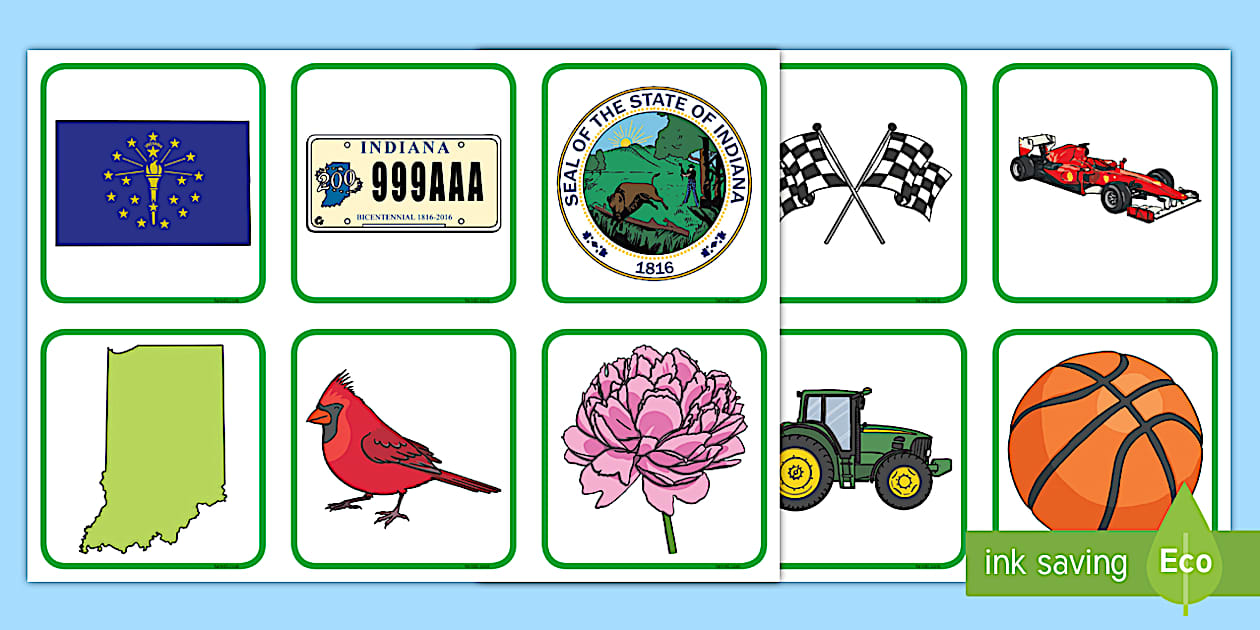 Indiana State Symbols Pairs Matching Game (teacher made)