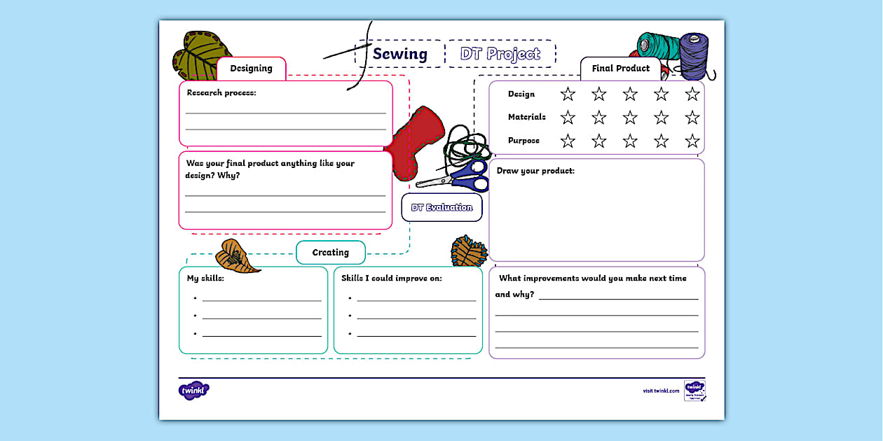 KS1 Sewing Evaluation Mind Map (Teacher-Made) - Twinkl