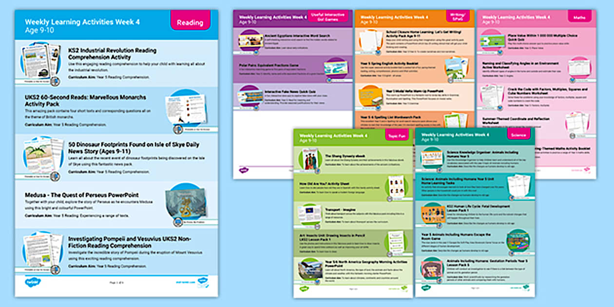 Weekly Learning Activities Pack Week 4 Age 9-10 - Twinkl