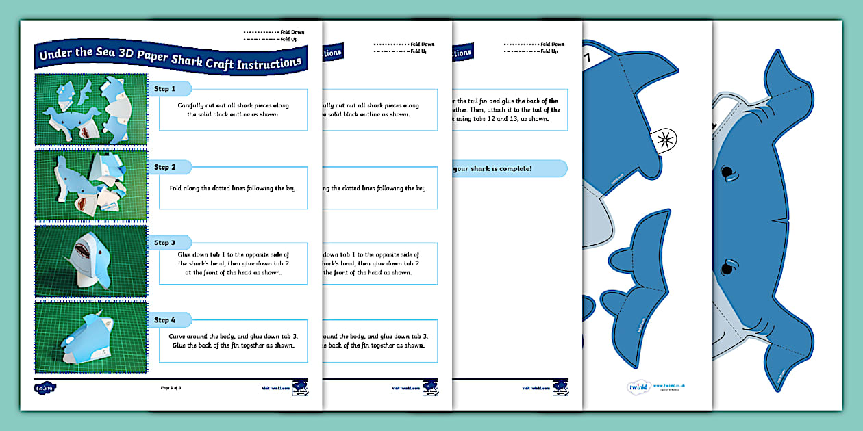 Under the Sea 3D Paper Shark Craft (teacher made) - Twinkl