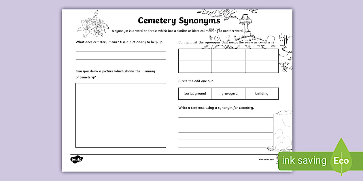 Cemetery Synonyms Worksheet (teacher made) - Twinkl