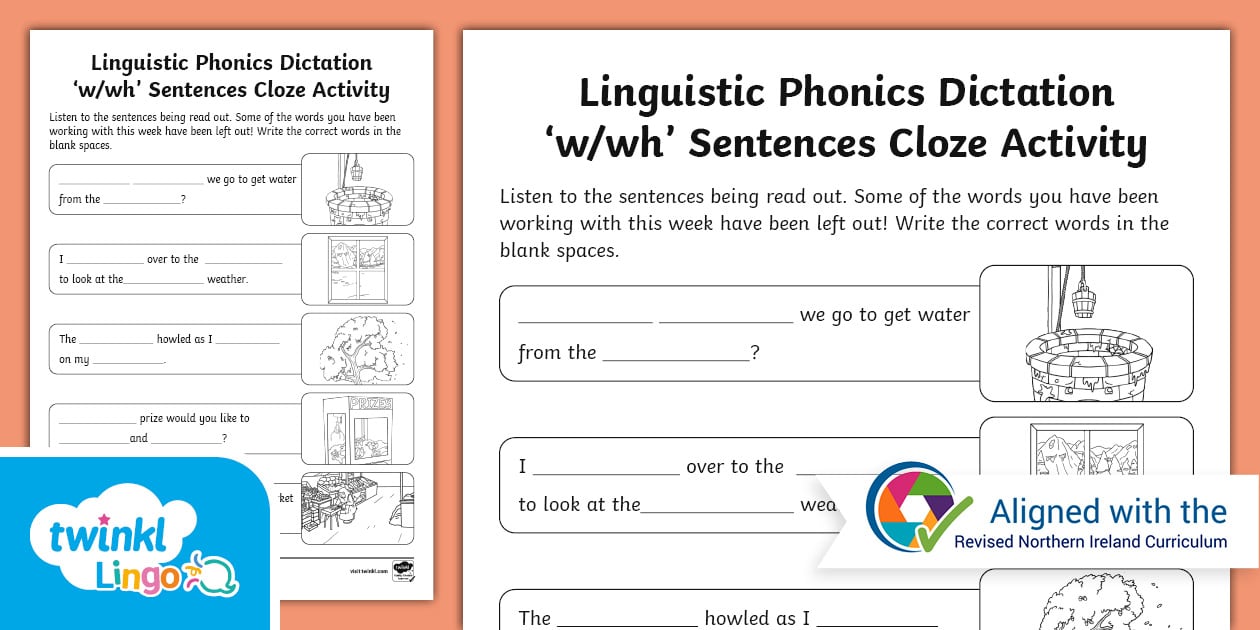 Linguistic Phonics Phase 2 'w/wh' Dictation Sentences Cloze