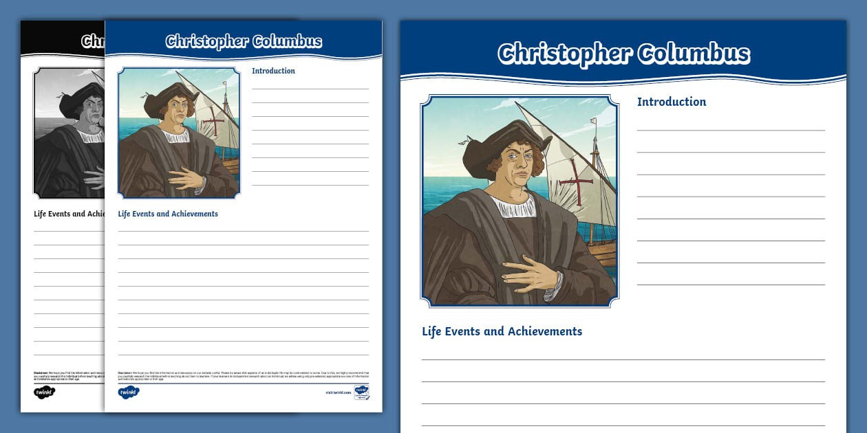 Christopher Columbus Biography Template Twinkl - Twinkl