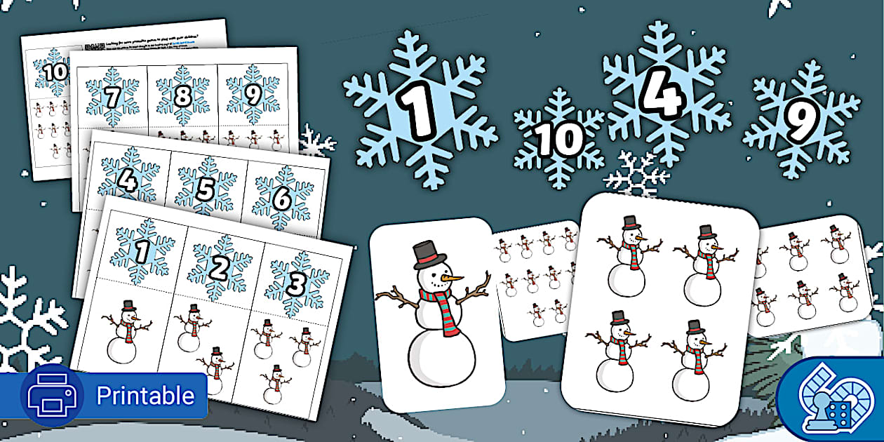 Snowflake Number Matching Card Game 1-10 for Winter Activities