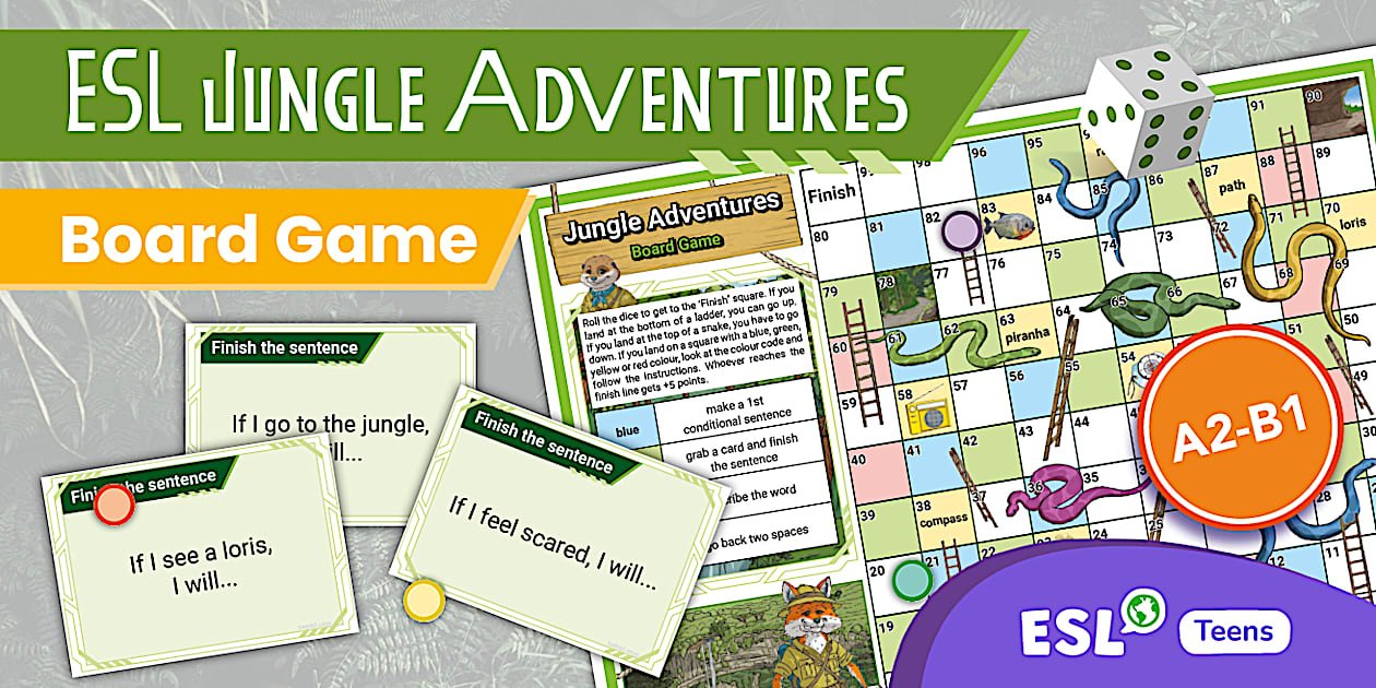 ESL Gamified Grammar: Jungle Adventures - Snakes and Ladders