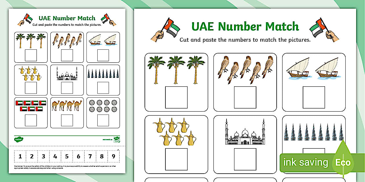 UAE Number Match Cut and Paste (teacher made) - Twinkl