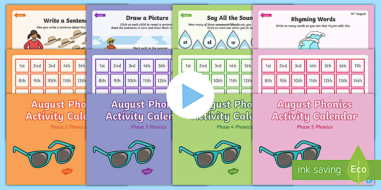 Phonics August Activity Calendar PowerPoint Pack - Twinkl