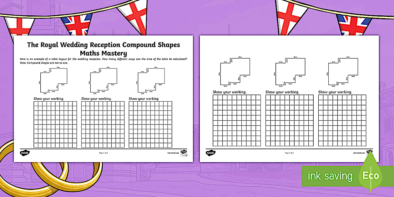 UKS2 Royal Wedding Reception Compound Shapes Maths Mastery Worksheet