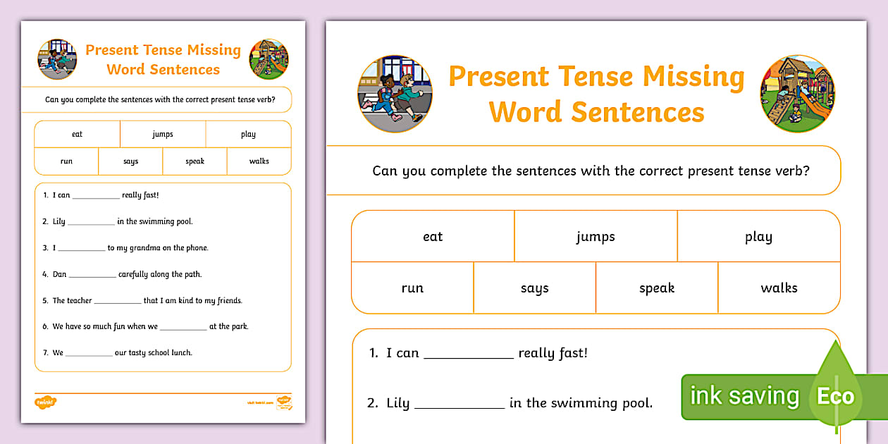 Simple Present Tense Missing Word Sentences (Teacher-Made)
