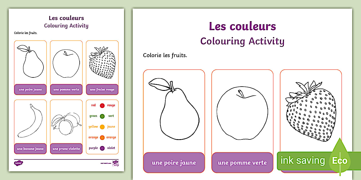 Les Couleurs | French Colours Colouring Activity - Twinkl