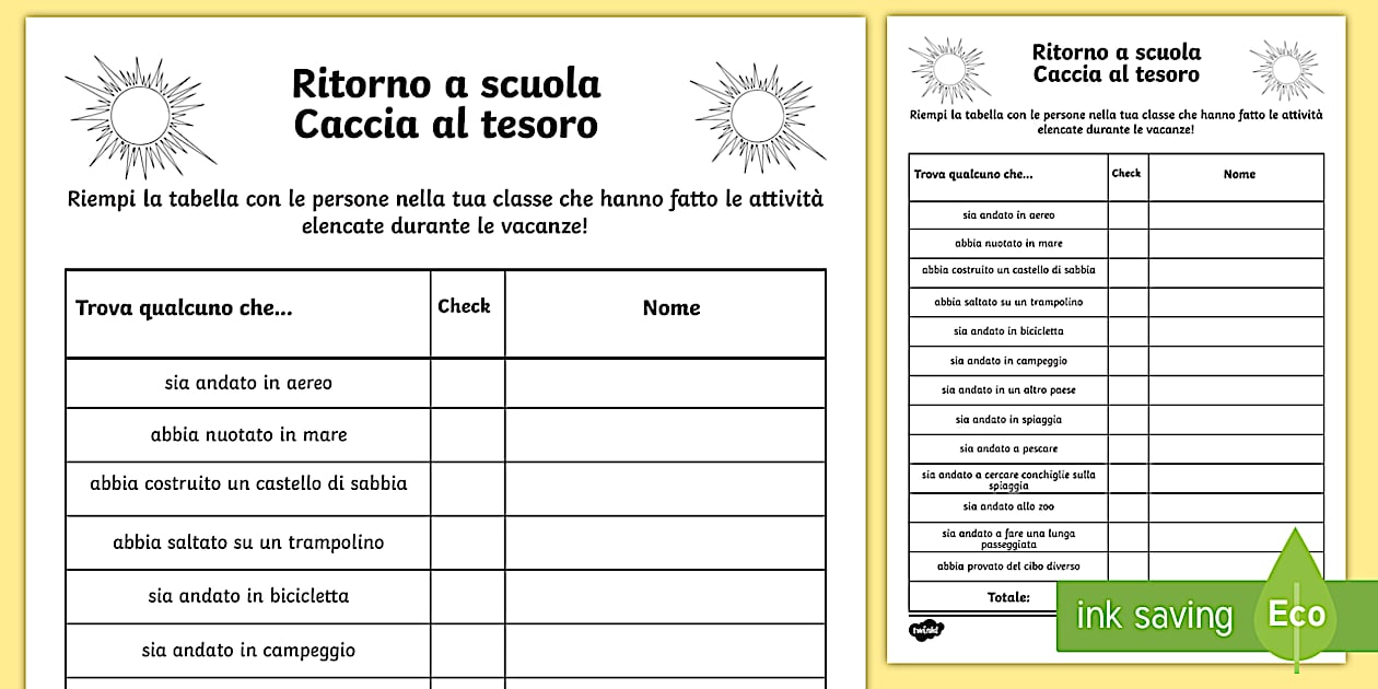 Ritorno a scuola Caccia al tesoro Attività (teacher made)