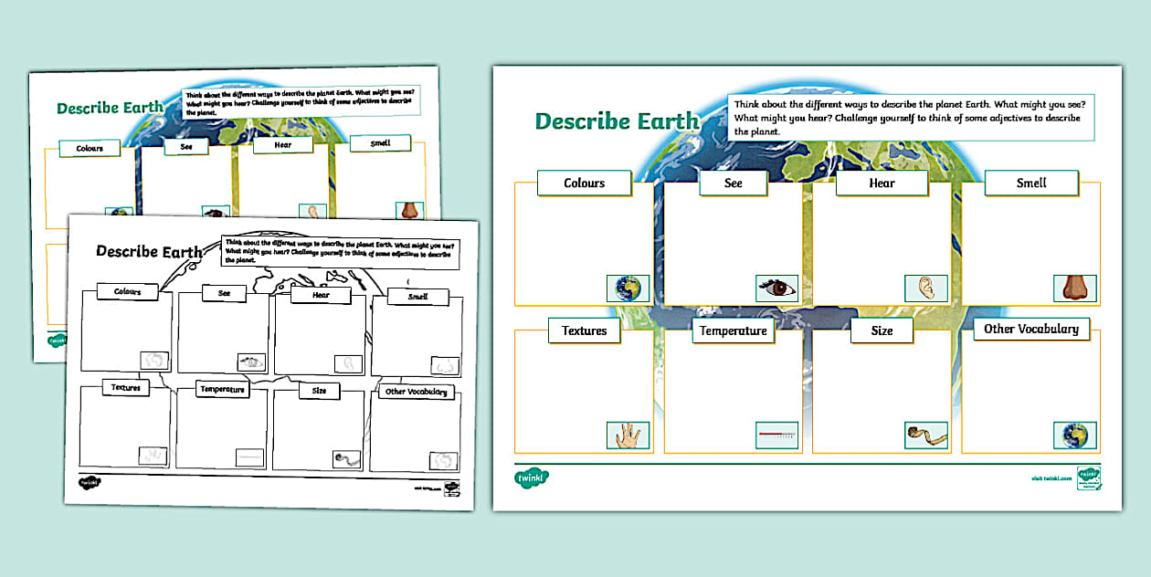 Describe Earth Adjectives Worksheet (teacher made) - Twinkl