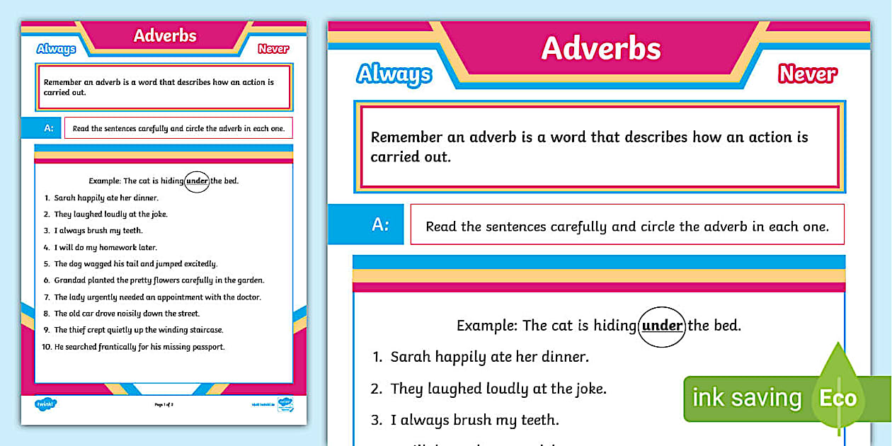 Adverb Worksheet (teacher made) - Twinkl