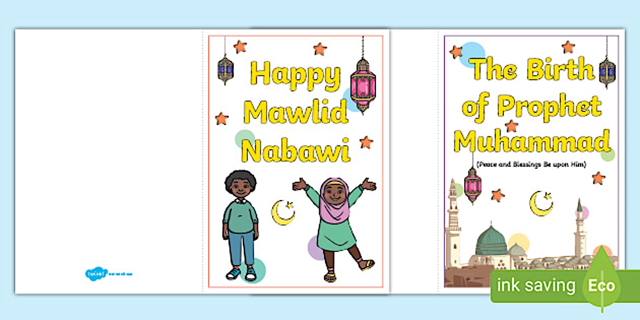 Editable Happy Mawlid Nabawi Greetings Cards - Twinkl