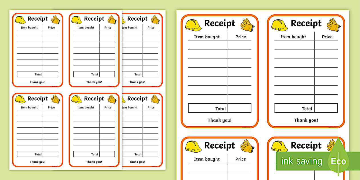 Cursive Builders Yard Role Play Receipt Writing Frame