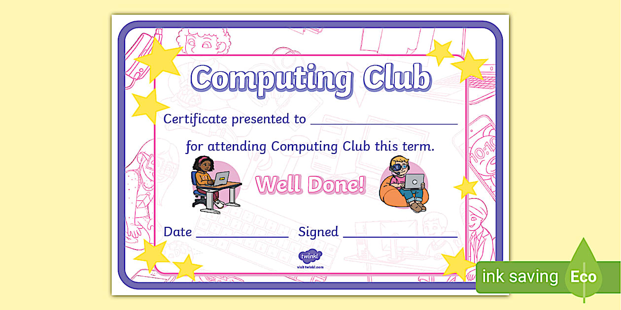 KS2 Computing Club Certificates - Twinkl