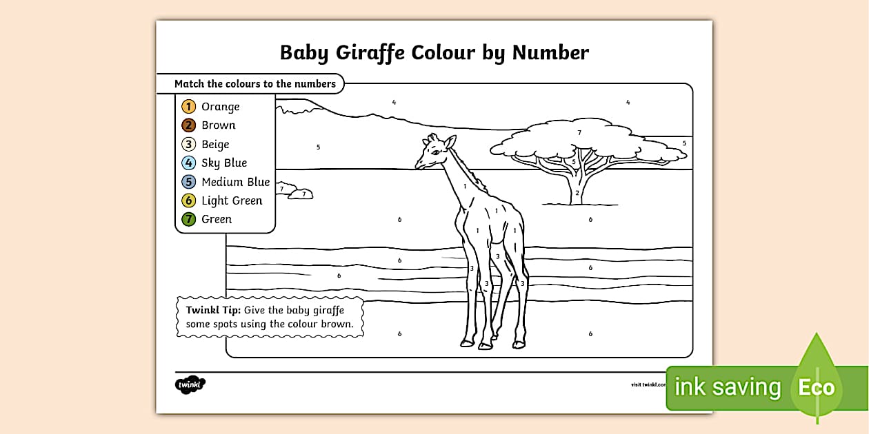 Baby Giraffe Colour by Number - Twinkl