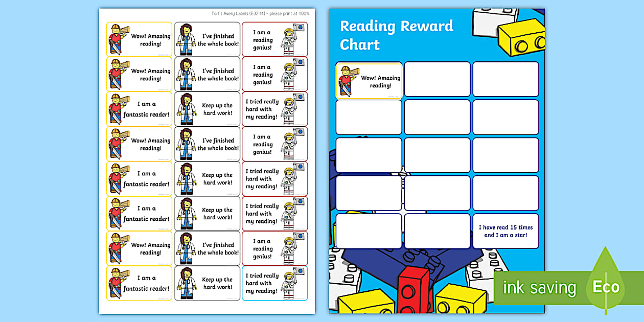 Editable KS1 Building Bricks Themed Reading Sticker Reward Charts