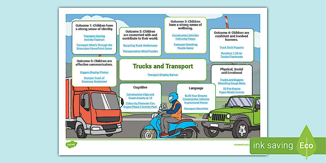 FREE! - Trucks and Transport Topic EYLF Planner | Twinkl Australia